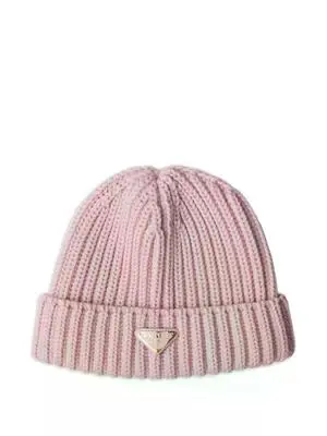 Prada Beanie Hat With Triangle Logo - Pink