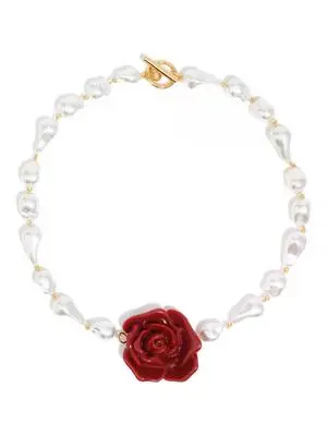 Bimba Y Lola Necklace With Pearl And Rose Detail - White