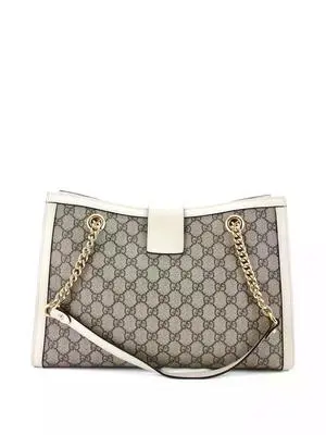 Gucci Padlock Chain Gg Coated Canvas With Leather Medium Tote Bag