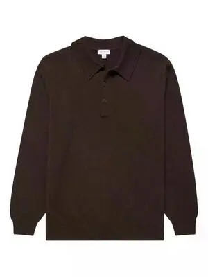 Sunspel Ribbed-knit Polo Shirt - Brown
