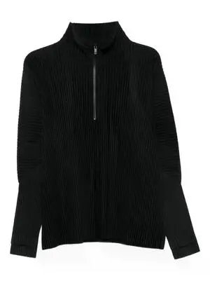 Issey Miyake Pleated Zip Top - Black