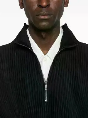 Issey Miyake Pleated Zip Top - Black