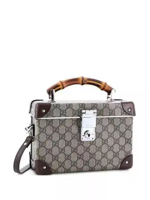 Gucci Bamboo Globe-trotter Vanity Case Gg Coated Canvas Satchel