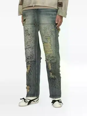 THUG CLUB Distressed Studded Jeans