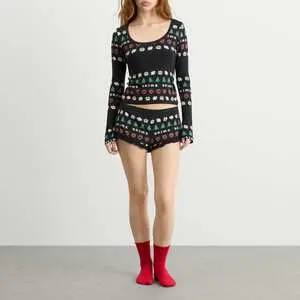 SKIMS X Cpfm Sleep Scoop Neck Top & Short Sleep Set - Onyx Pine Fairisle