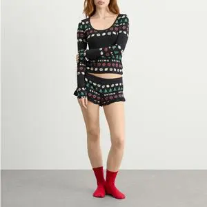 SKIMS X Cpfm Sleep Scoop Neck Top & Short Sleep Set - Onyx Pine Fairisle