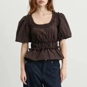DAMSON MADDER Everly Ruffle Blouse - Choc