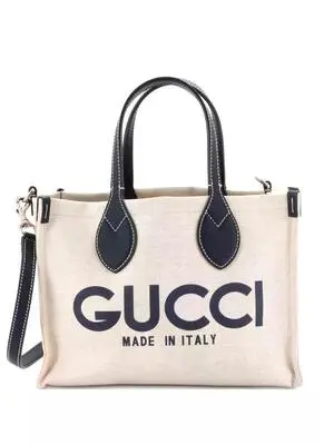 Gucci Logo Shopper Tote Printed Canvas Small Shoulder Bag - Blue