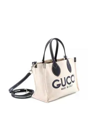 Gucci Logo Shopper Tote Printed Canvas Small Shoulder Bag - Blue