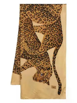 Saint Laurent 1980s Tiger-print Silk Scarf - Neutrals