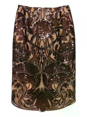 Elie Saab Sequin Floral Midi Skirt