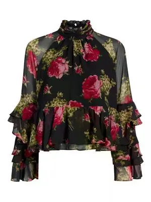 Cinq À Sept Skylah Ruffled Floral Blouse - Black