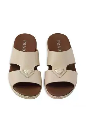 Prada Enameled Triangle Leather Slides