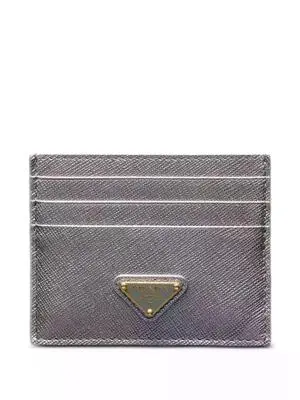 Prada Triangle-logo Leather Card Holder - Grey