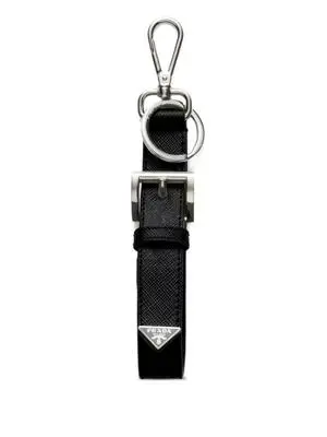 Prada Triangle-logo Leather Keyring - Black