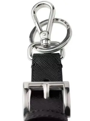 Prada Triangle-logo Leather Keyring - Black