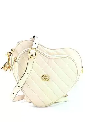 Gucci Interlocking G Heart Diagonal Quilted Leather Mini Shoulder Bag Neutrals