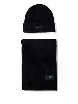 Marc O'polo Logo-patch Beanie Hat Set - Grey