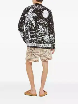 Alanui Ocean Whispers Palm-tree Graphic Cardigan - Black