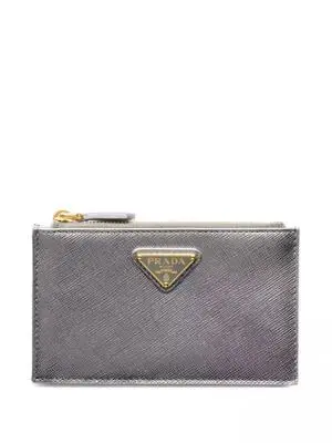 Prada Triangle-logo Leather Card Holder - Grey