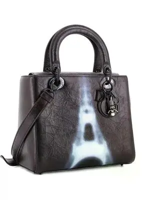 Dior Lady Limited Edition Eiffel Tower Printed Leather Medium Satchel - Black