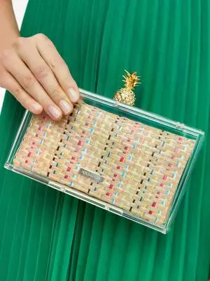 AQUAZZURA Mustique Raffia Clutch