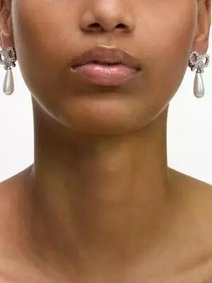SELF-PORTRAIT Bow Pearl-embellished Earrings
