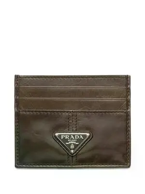 Prada Triangle-logo Leather Card Holder - Green