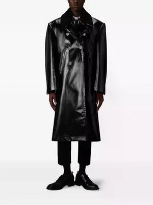 Thom Browne Double-breasted Leather Coat With Shearling Collar