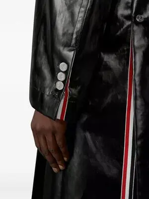 Thom Browne Double-breasted Leather Coat With Shearling Collar