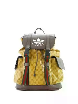 Gucci X Adidas Double Pocket Buckle Gg Coated Canvas Backpack - Brown