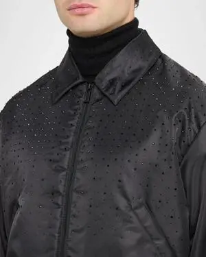 Emporio Armani Rhinestone Embellished Satin Bomber Jacket - Black