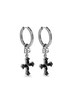 Dolce & Gabbana Cross-pendant Hoop Earrings - Silver