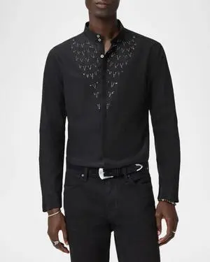 John Varvatos Apos;s Lex Silk And Wool Rhinestone-embellished Button-down Shirt - Black