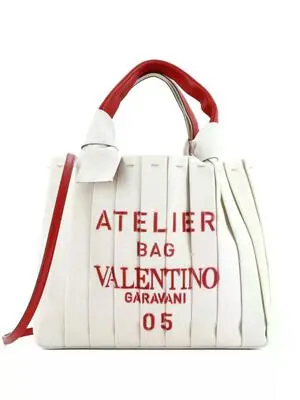 Valentino Garavani Atelier 05 Pleated Canvas Medium Tote Bag Red