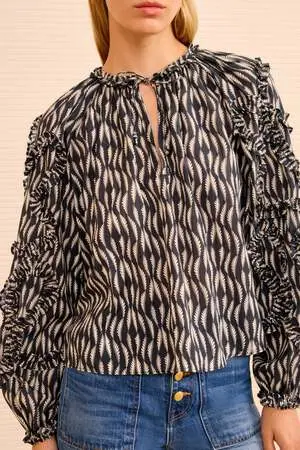 Ulla Johnson Azrou Graphic Cotton Blouse - Graphite