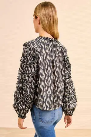 Ulla Johnson Azrou Graphic Cotton Blouse - Graphite