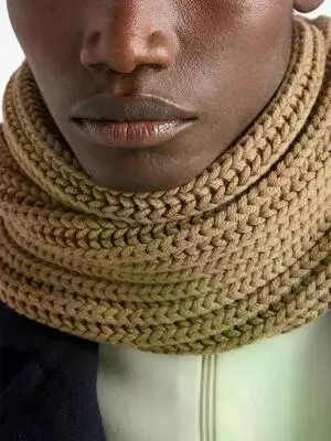 Prada Enameled Triangle Knit Scarf - Brown