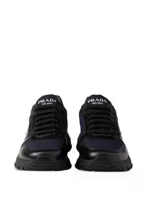 Prada Re-nylon And Brushed Leather Lace-up Sneakers - Blue