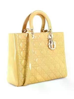 Dior Lady Bag Cannage Quilt Patent Large Satchel - Neutrals