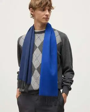 Johnstons Of Elgin Bard Grey & Blue Cashmere Scarf