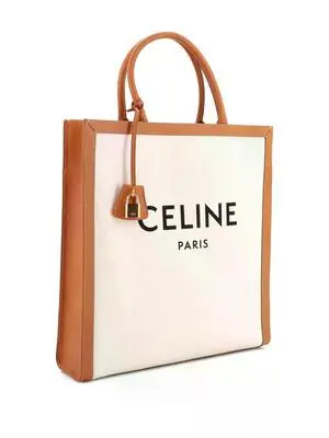 Celine Vertical Cabas Canvas With Leather Large Tote Bag
