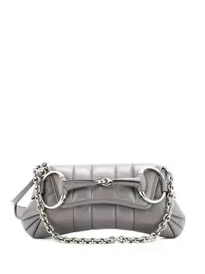 Gucci Horsebit Chain Vertical Quilted Leather Small Shoulder Bag - Grey