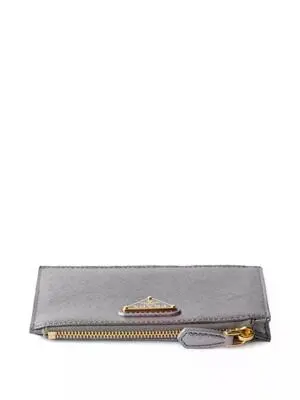 Prada Triangle-logo Leather Card Holder - Grey