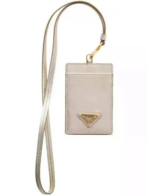 Prada Triangle-logo Saffiano Leather Badge Holder - Neutrals