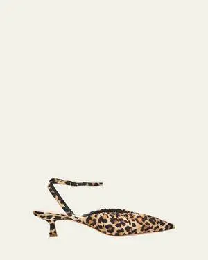 LOEFFLER RANDALL 50mm Rio Jersey Kitten-Heel Pumps - Leopard