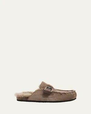 Brunello Cucinelli Suede Shearling-lined Mules - Brown