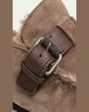 Brunello Cucinelli Suede Shearling-lined Mules - Brown