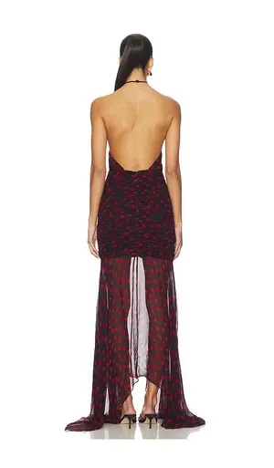 Ronny Kobo Tilda Sheer Polka Dot Gown - Red