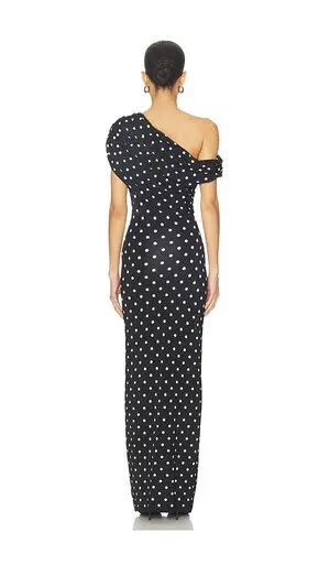 SELF-PORTRAIT Polka Dot Draped Knit Midi Dress